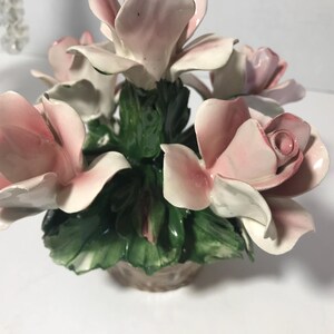 Vintage 1960s Capodimonte Italian Porcelain Pink Roses in Basket ...