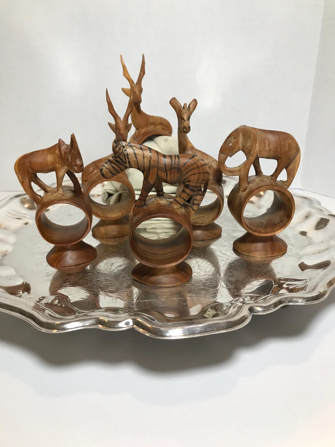 Vintage Hand Carved Wooden Animal Napkin Rings, Vintage Carved Wood ...