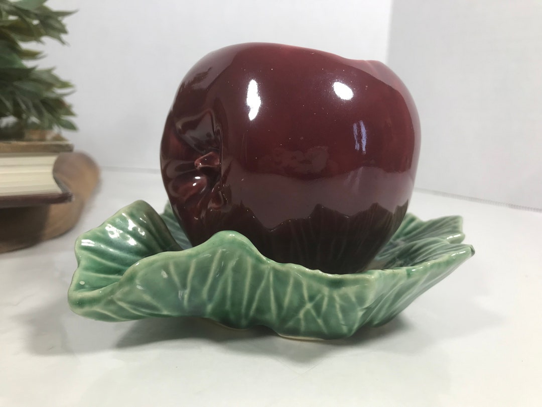 Vintage Mccoy Ceramic Apple Dish, Vintage Mccoy Red Apple on Leaf Dish ...