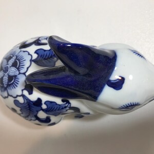 Vintage Floral Porcelain Bunny Statue, Vtg White and Blue Rabbit ...