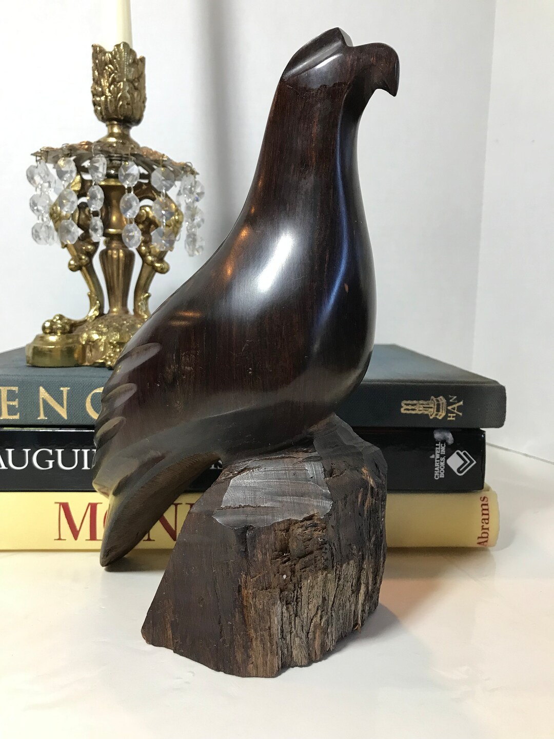 Vintage Carved Wood Parrot Sculpture, Dark Ironwood Carved Large Parrot ...