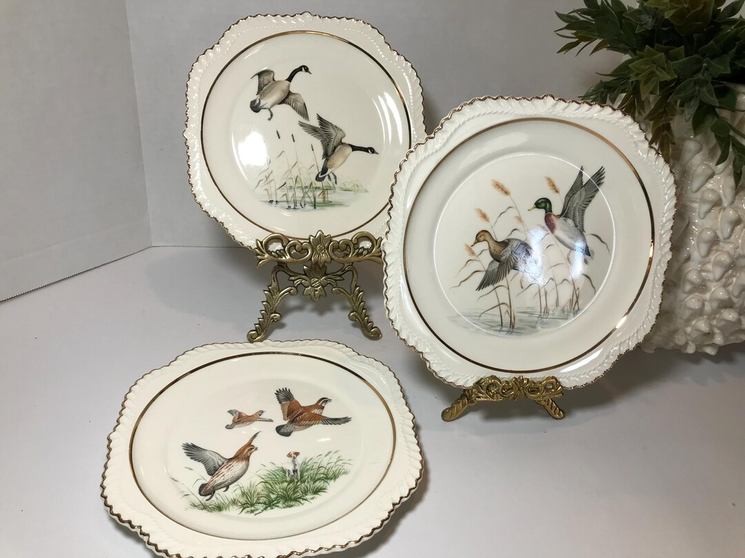 Vintage Harker Pottery Duck Series Wall Plates, Vintage 22k Gold Rimmed ...