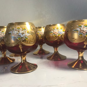 Vintage Czech Bohemian Red Goblets Raised Enamel, Bohemian Red Brandy ...