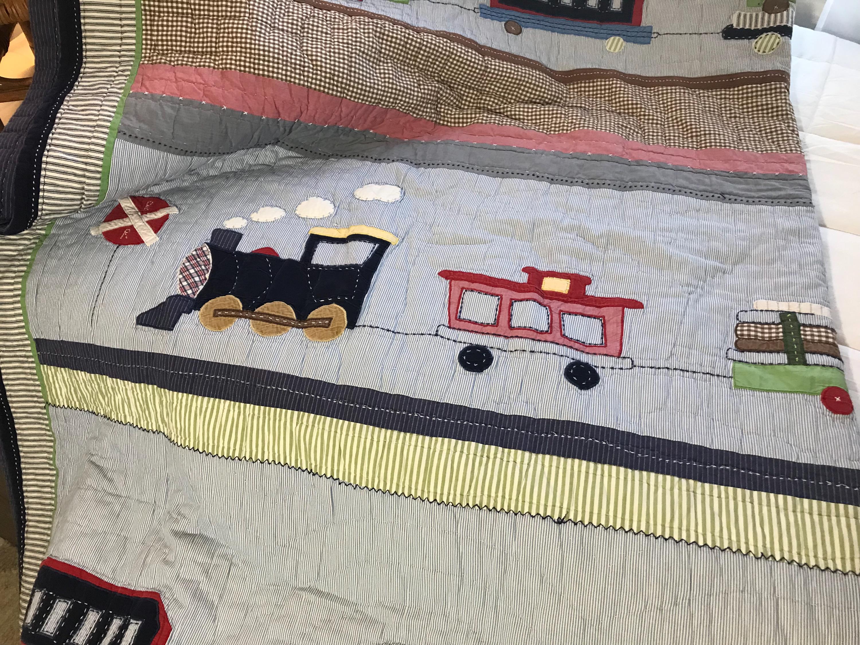 Pottery Barn Kids Train Quilt 82x82 Sweet Patchwork Train Quilt With Fun Patchwork Train Details and Fabric Boy s Room Patchwork Quilt Etsy
