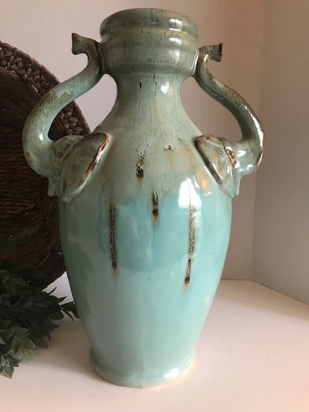 Large Unique Terracotta Elephant Vase, Vintage Chinoiserie Style ...