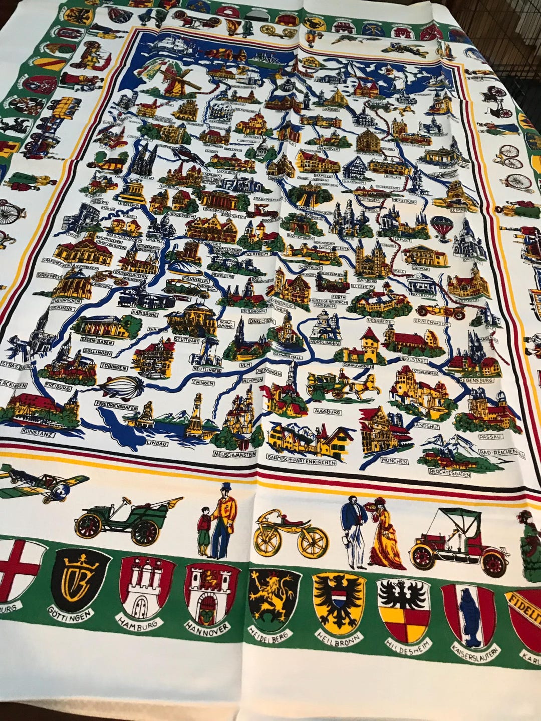 Vintage White German Souvenir Tablecloth 52x64", Vtg New Vintage German ...
