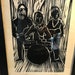Vintage Band Art, Vintage Black White Musician Art, Vtg Linocut Black ...