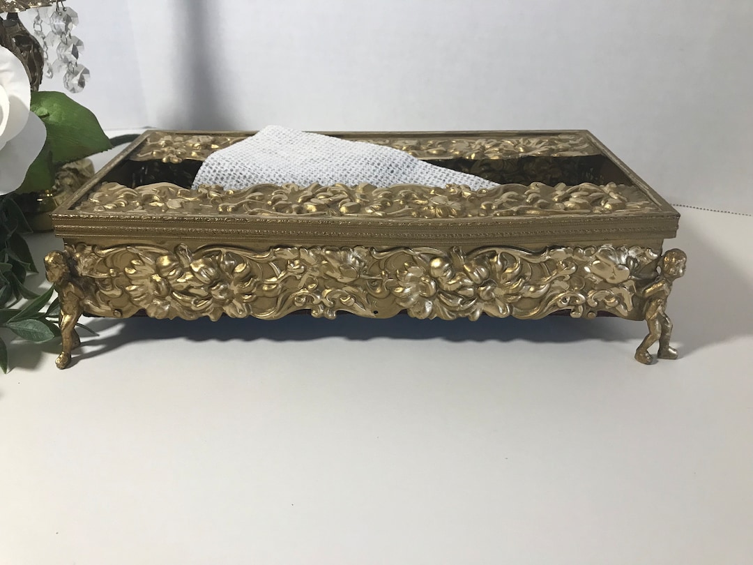Vintage Gold Ornate Vanity Tissue Holder, Vintage Hollywood Regency ...