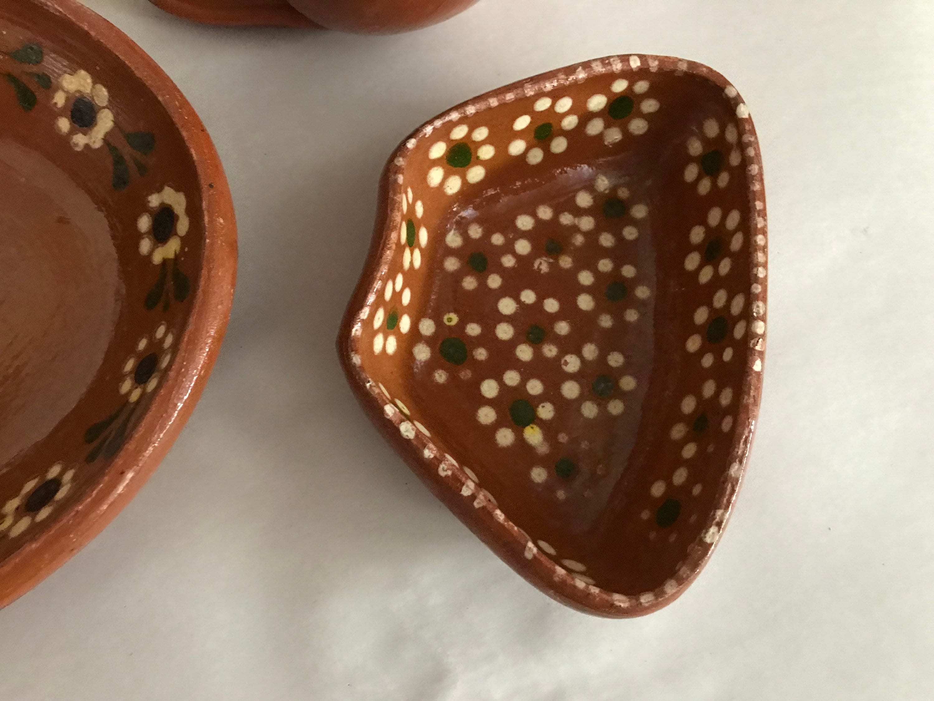 Vintage Mexican Hand Painted Ceramic Serving Dish Set, Vtg Terracotta ...