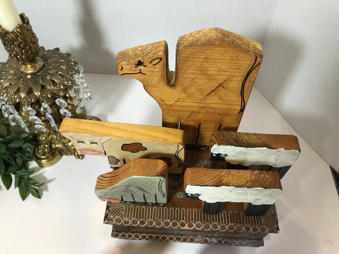 Vintage Wood Block Nativity Set, Vtg Hand Painted Block Style Nativity ...