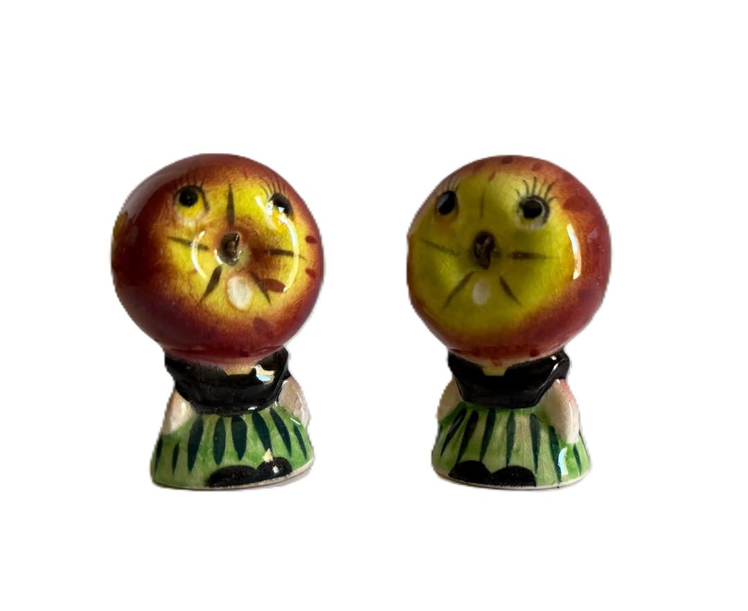 Vintage 1950s Apple Girl in Pinafore Dress Salt and Pepper Shakers ...