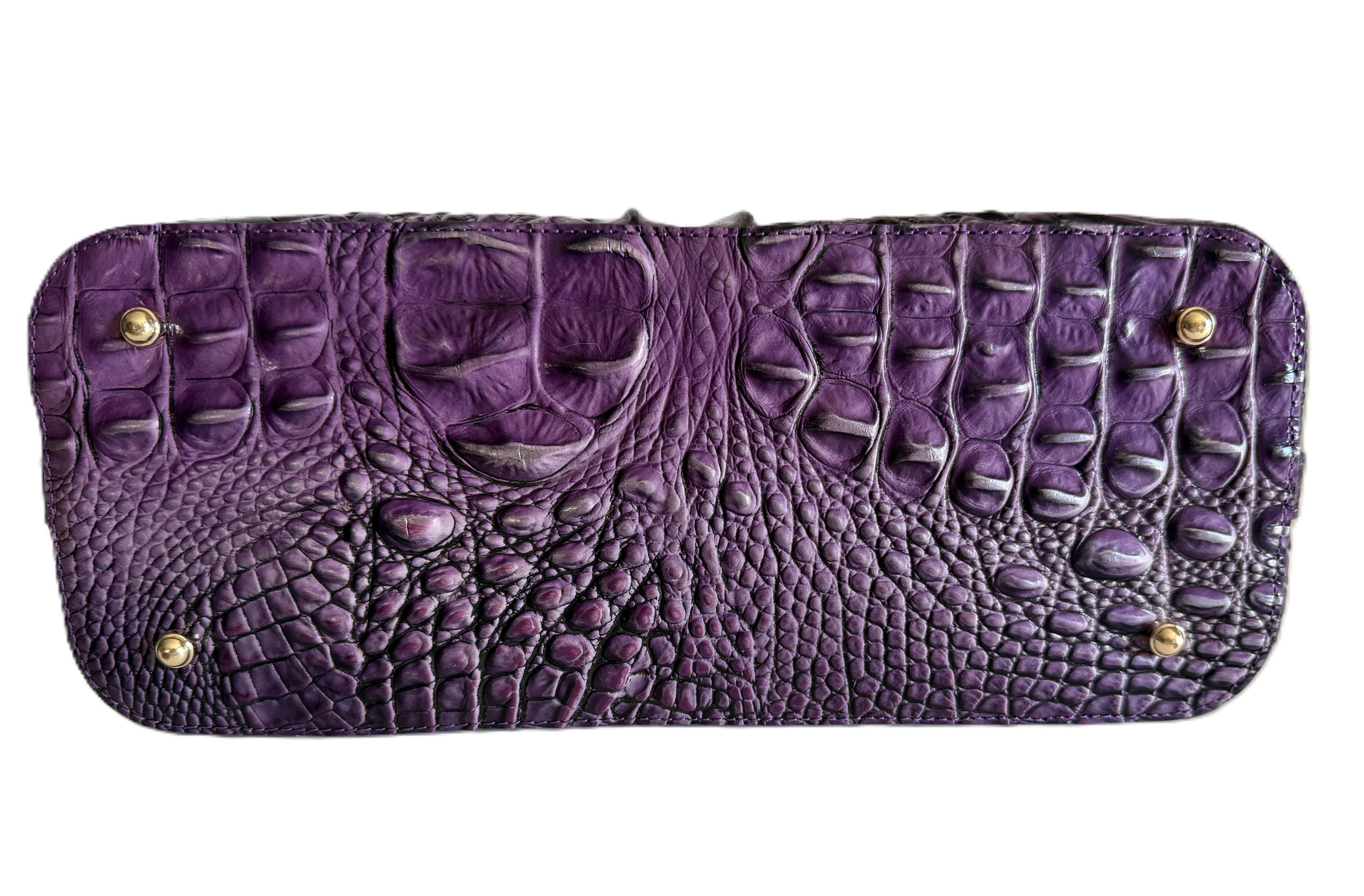 Brahmin Purple Croc Embossed Leather Tote, Genuine Leather Purse With ...