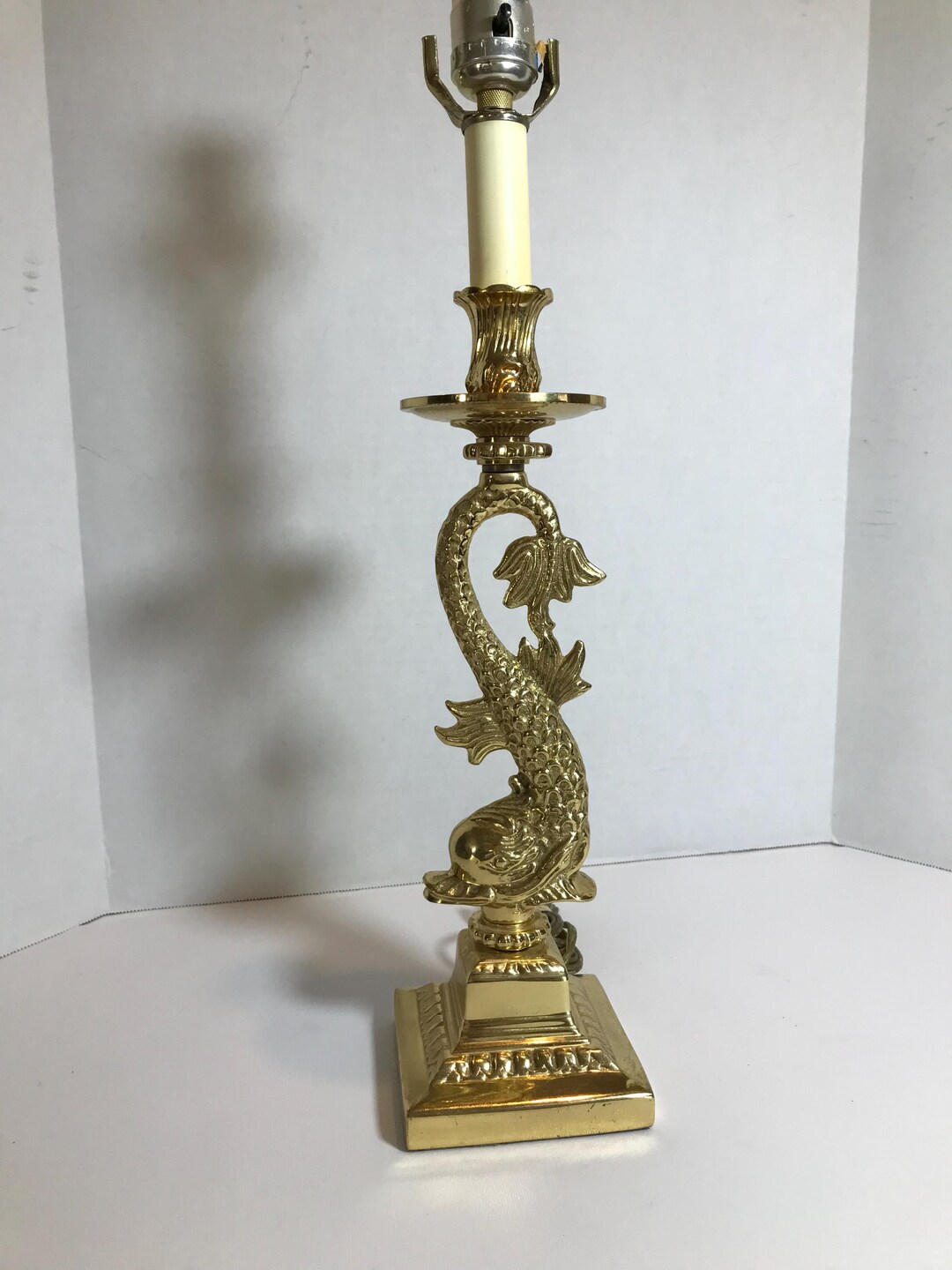 Vintage Brass Chinoiserie Style Dolphin Table Lamp, Vintage Sea Serpent ...