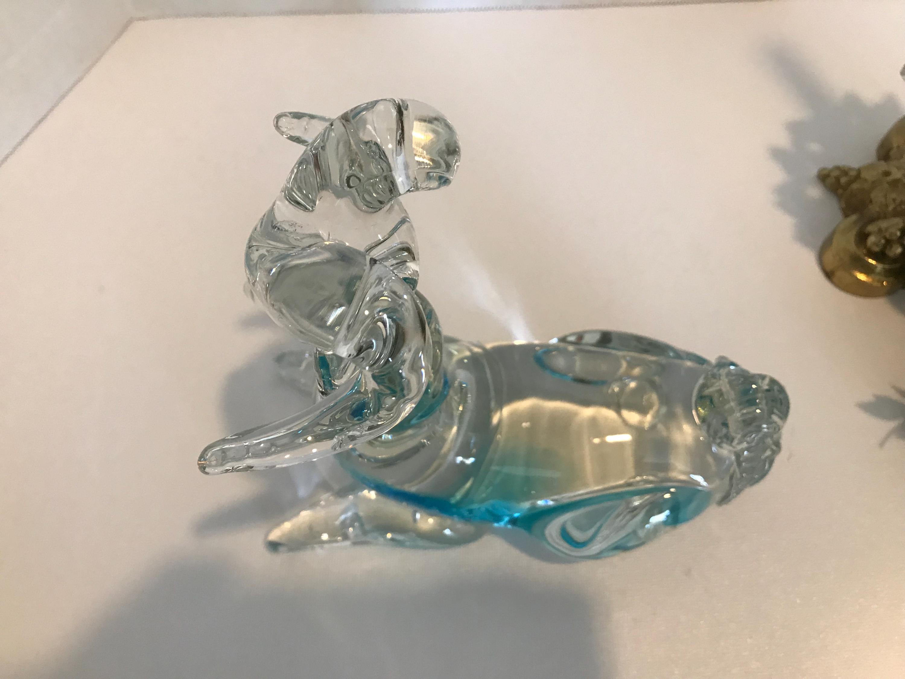 Vintage Murano Glass Clear and Blue Glass Ram Figurine Sculpture ...