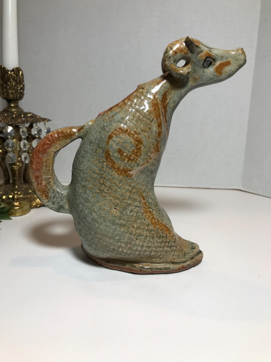 Vintage Art Pottery Ceramic Ram Pitcher, Vintage Textured Pottery ...