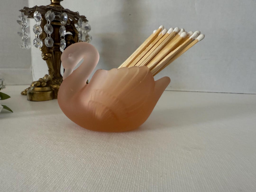 Buy Vintage Satin Glass Swan Match Holder or Ring Holder – Peach ...