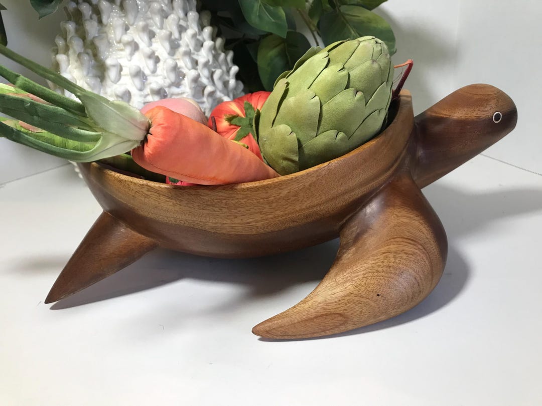 Vintage Wood Sea Turtle Large Bowl, Vintage Carved Wood Large Sea ...