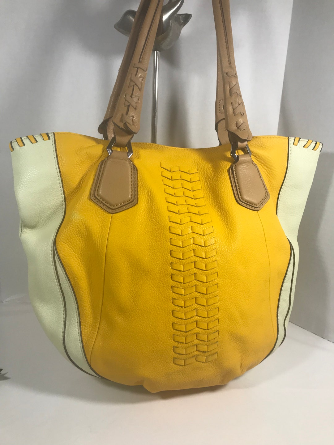 Yani Yellow Leather Purse, Yani Large Bright Yellow Leather Handbag ...