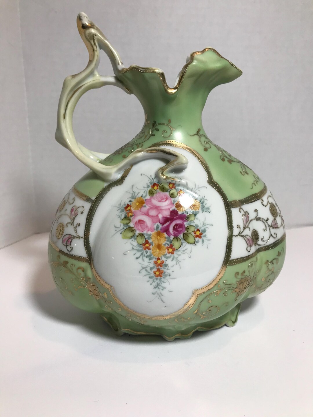 Vintage Nippon Painted Floral Pitcher, Hand Painted Porcelain Victorian ...