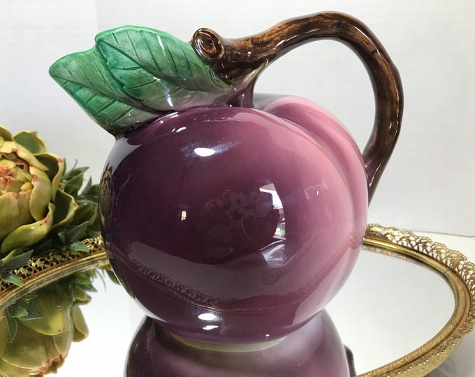 Vintage Ceramic Plum Pitcher, Vtg Lettuceware Style Ceramic Whimsical ...