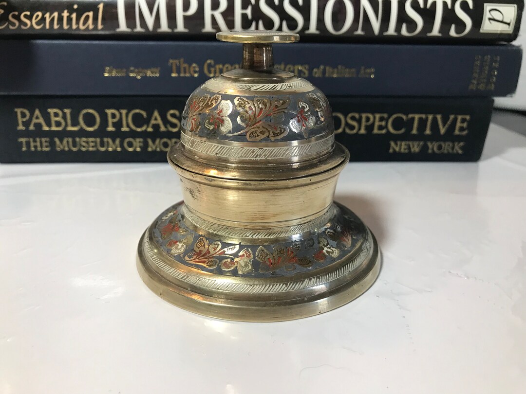 Vintage Brass Textured Bell, Brass Engraved Bell With Stand, Brass Bell ...