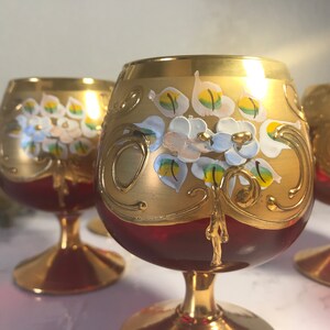 Vintage Czech Bohemian Red Goblets Raised Enamel, Bohemian Red Brandy ...