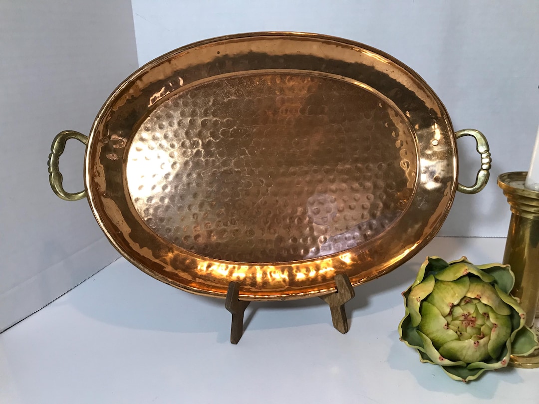 Vintage Copper and Brass Tray, Vintage Solid Copper Tray With Brass ...