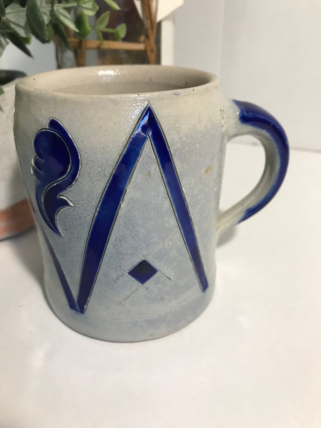 Handarbeit Gray and Blue Clay Pottery Ceramic Coffee Mug, Signed ...