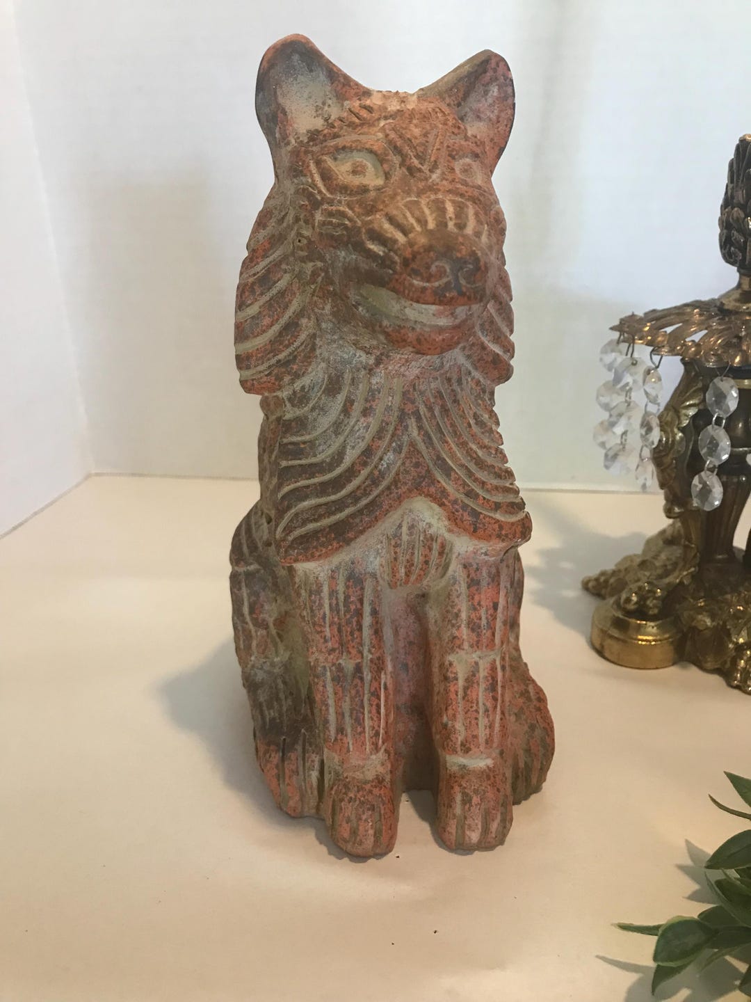 Vintage Dog Statue, Vintage Native American Wolf Canine Textured ...