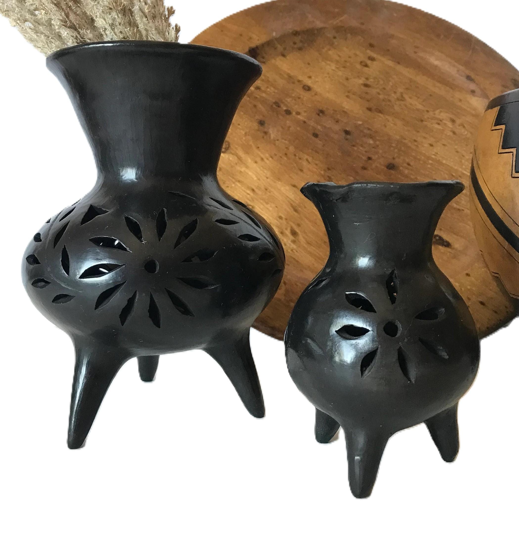 Vintage Black Vase, Footed Open Design Ceramic Vase Set, Vintage Black ...