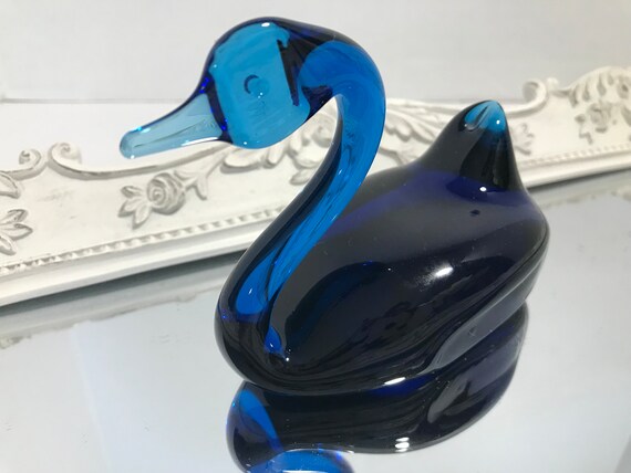 Blue Hand Blown Glass Swan Figurine Paper Weight Cobalt Blue | Etsy