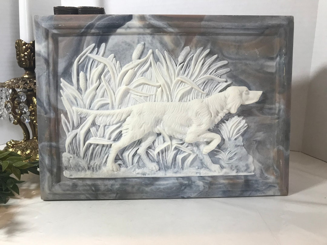 Vintage Carved Stone and Wood Large Box, Incolay and Walnut Irish ...