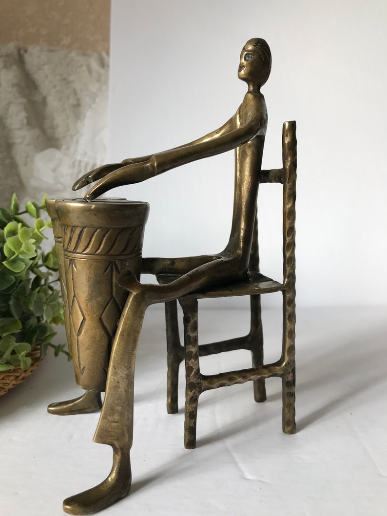 Vintage Mid Century Brass Man on Chair With Drums Vintage MCM - Etsy