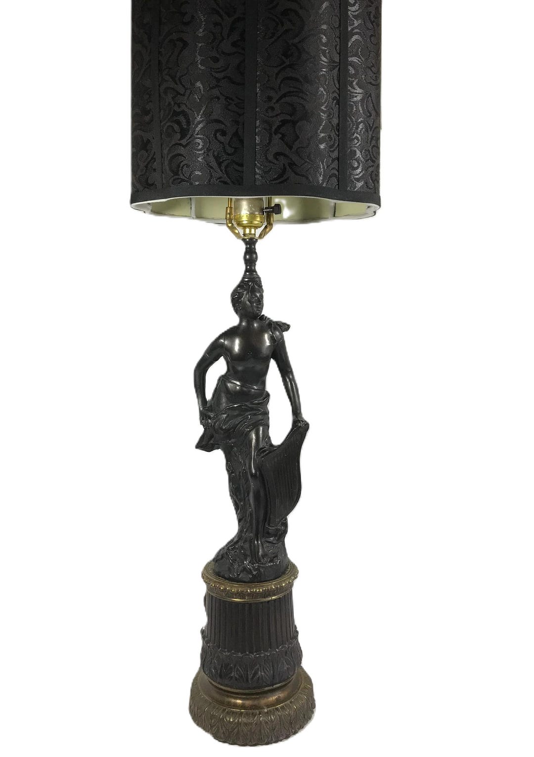 Vintage Roman Cast Metal Statue Lamp – Greek God With Harp – Hollywood ...