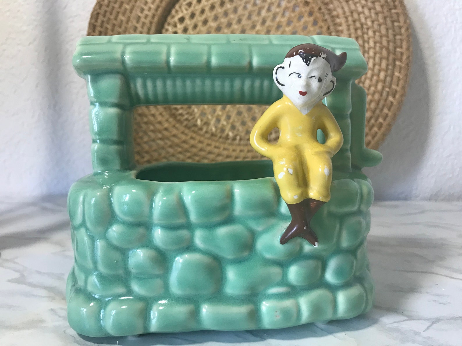 Vintage 1940s Pottery Ceramic Elf Green Wall Planter Vintage - Etsy