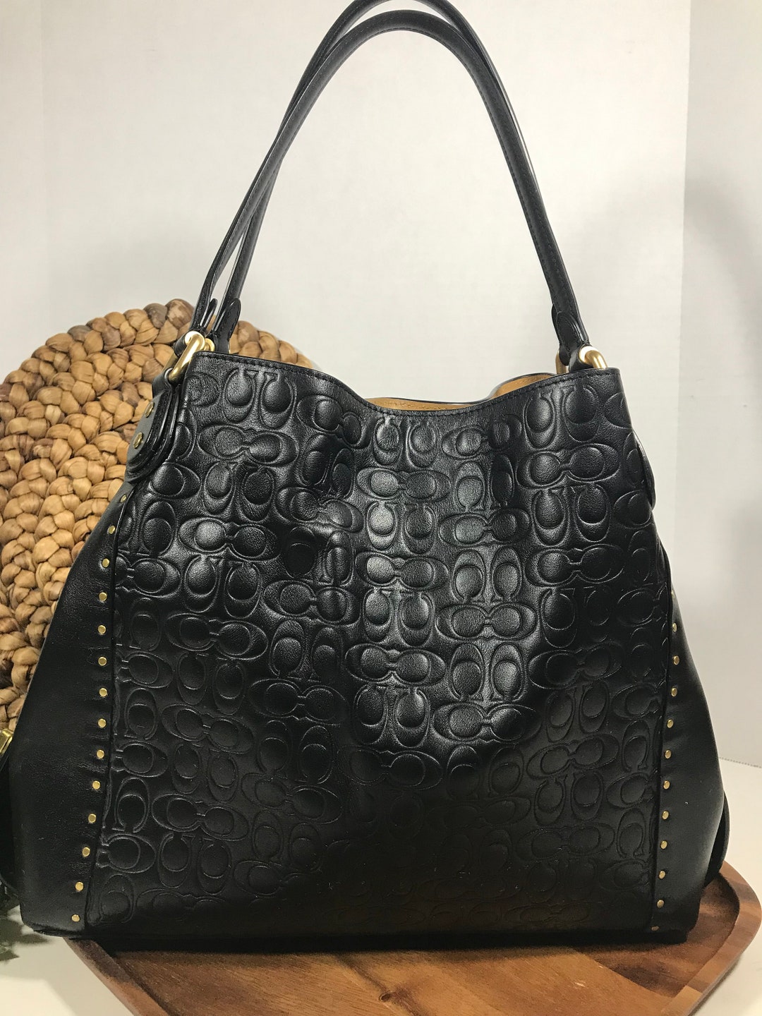 Coach Black Leather Edie Purse, Coach Genuine Embossed Logo Leather ...