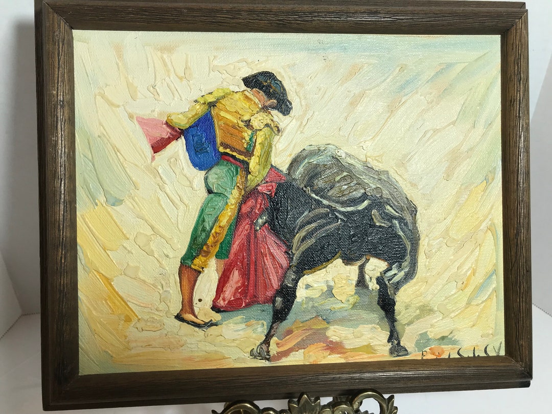Vintage Mid 20th Century Matador Original Painting, Signed, Vintage Mid ...
