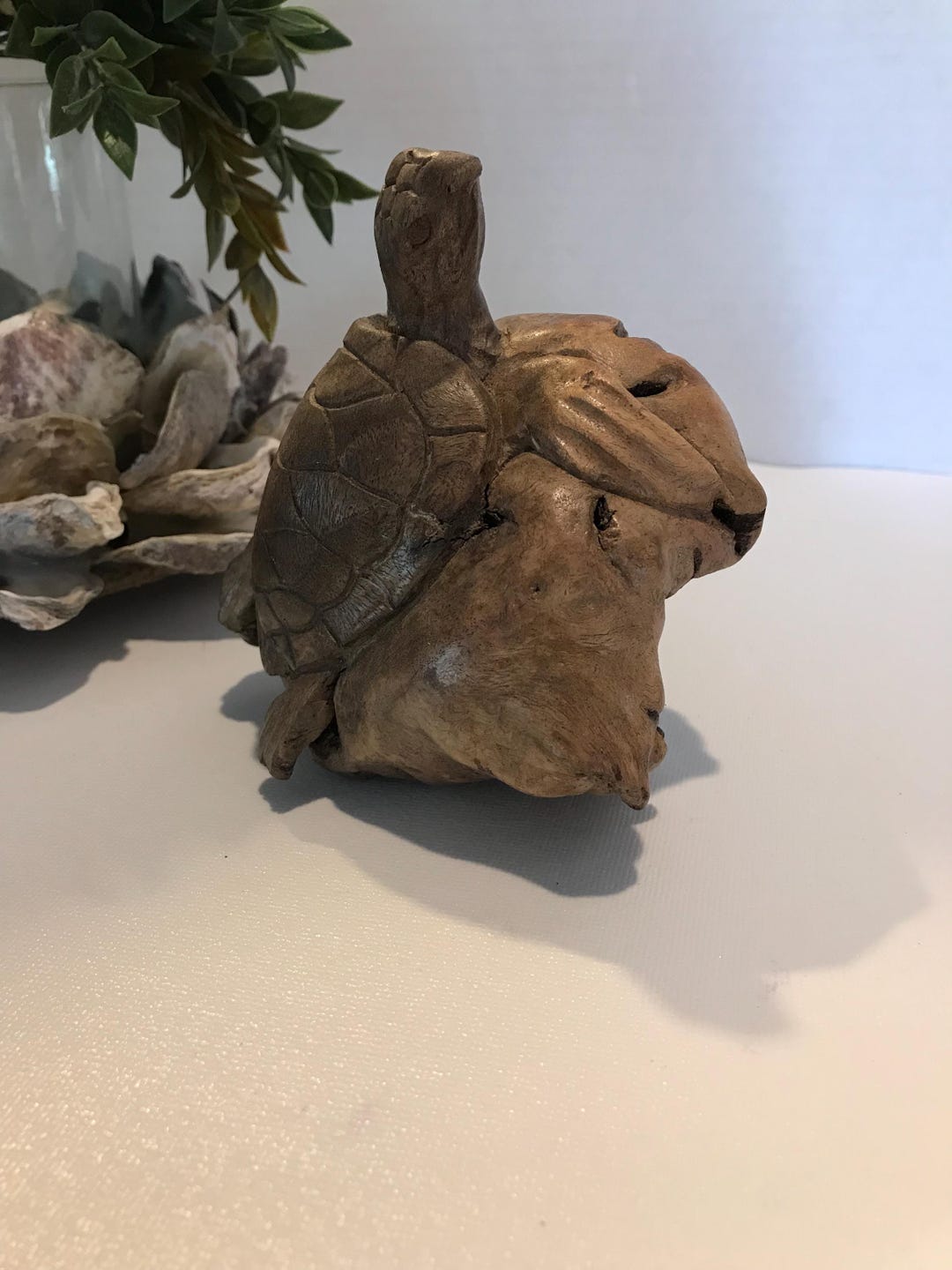 Vintage Hand Carved Turtle Statue, Hand Carved Wood Turtle Sculpture ...