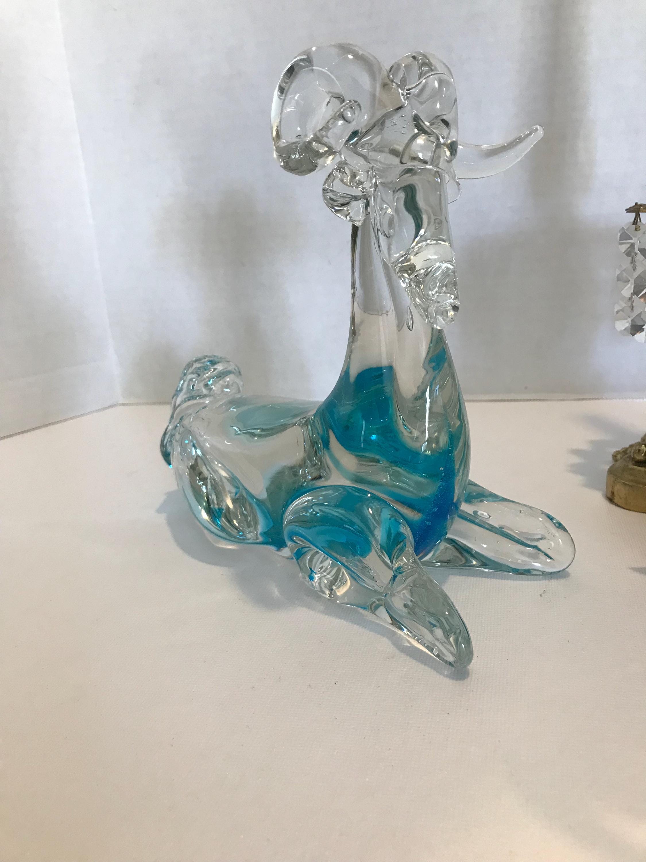 Vintage Murano Glass Clear and Blue Glass Ram Figurine Sculpture ...