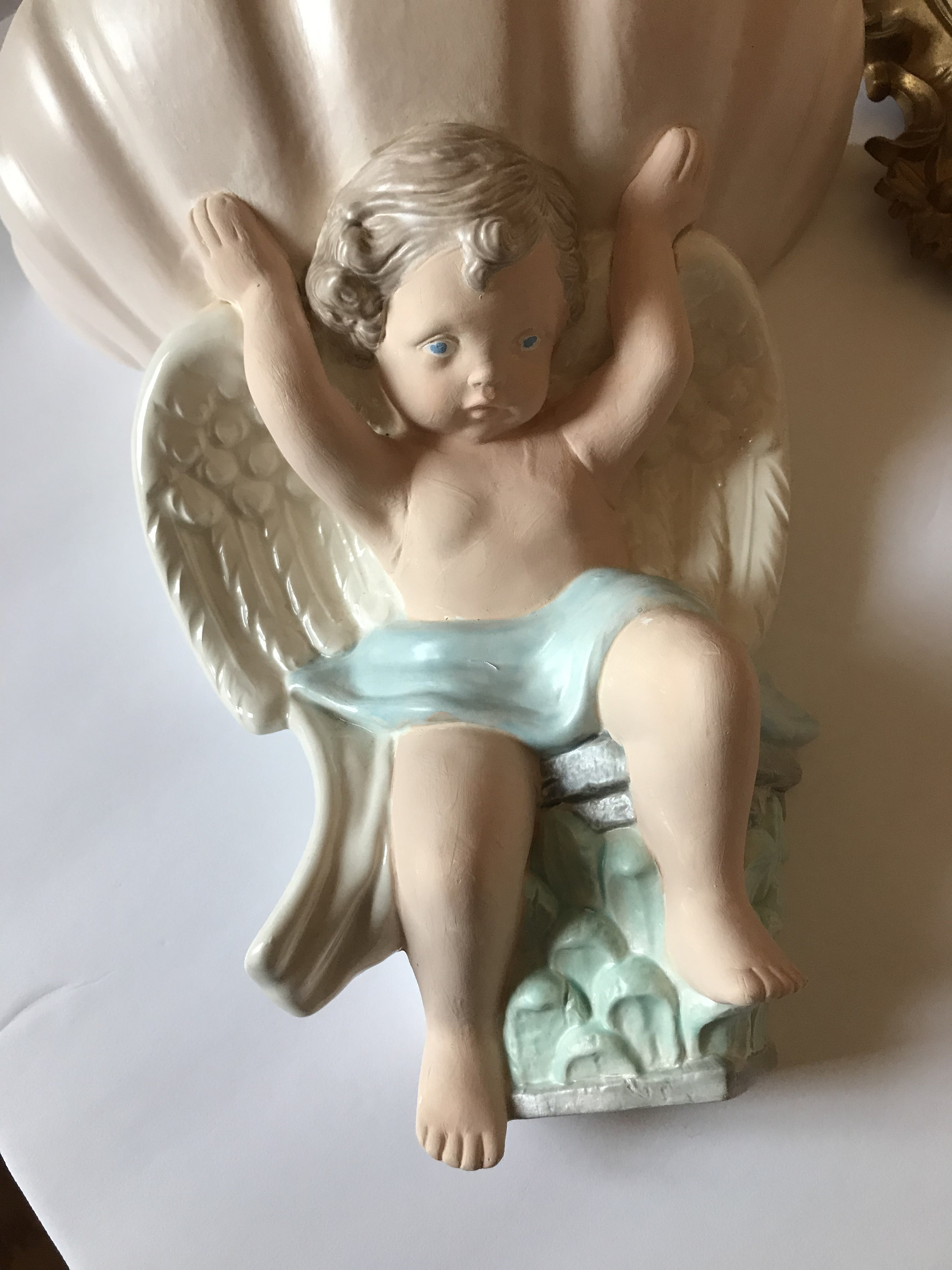 Vintage Hand Painted Chalkware Wall Pocket With Cherub - Etsy Vintage Hand Painted Chalkware Wall Pocket With Cherub - Etsy