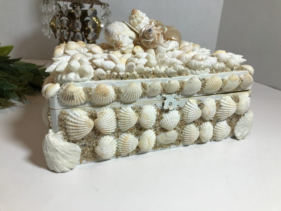 Unique Seashell Trinket Box, Seashell Covered Cigar Box, Handmade ...