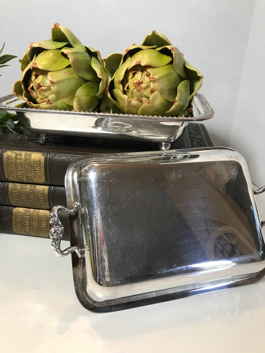 Vintage Silver Covered Serving Dish, Vtg Silverplate Handled Serving ...