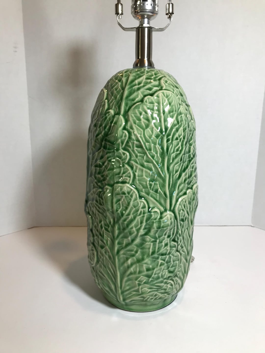 Bordallo Pinheiro Style Ceramic Cabbage Ware Large Lamp, Vtg ...