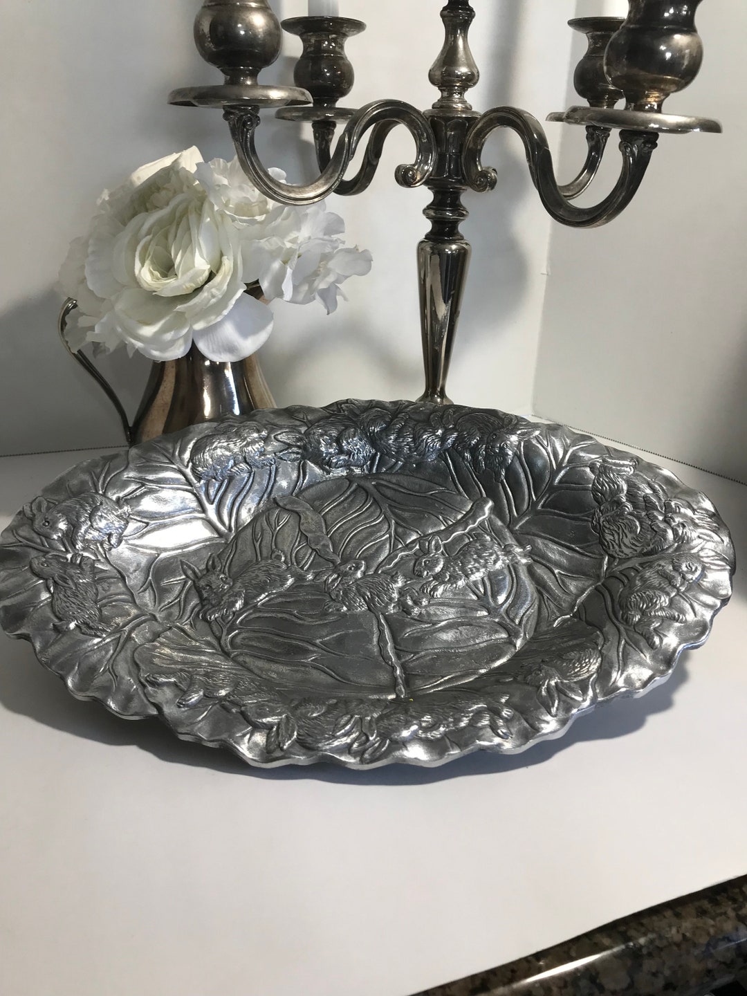 Vintage Arthur Court 1990 Bunny Rabbit Silver Toned Aluminum Ruffled ...