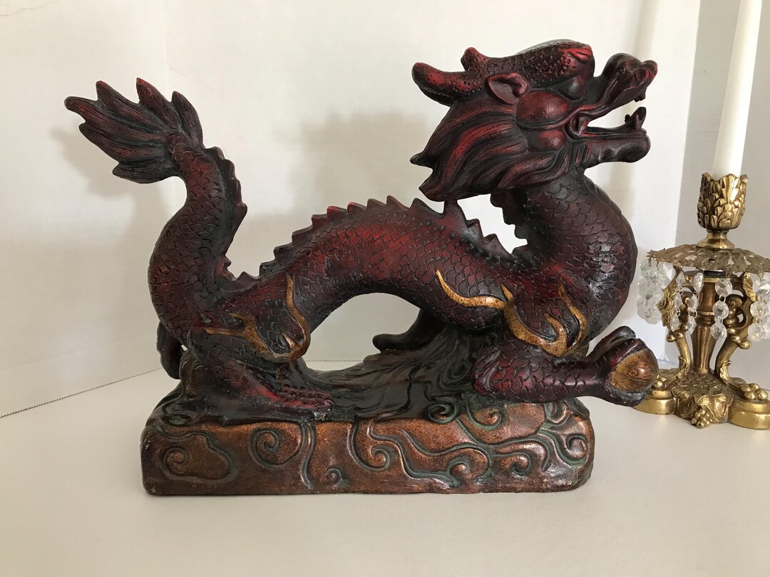 Vintage Asian Large Foo Dog Statue, Vtg Chinese Foo Dog Dragon Statue ...