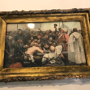 Vintage Ilya Repin Print in Refurbished Original Frame, Reply of the ...