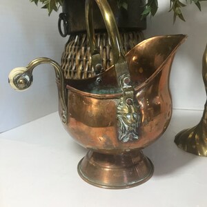 Vintage Copper Dutch Helmet Scuttle Bucket, Vtg Aged Copper Coal Bucket ...