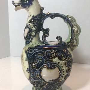 Antique Zsolnay Openwork Glazed Ceramic Figural Handled Pitcher, Form ...