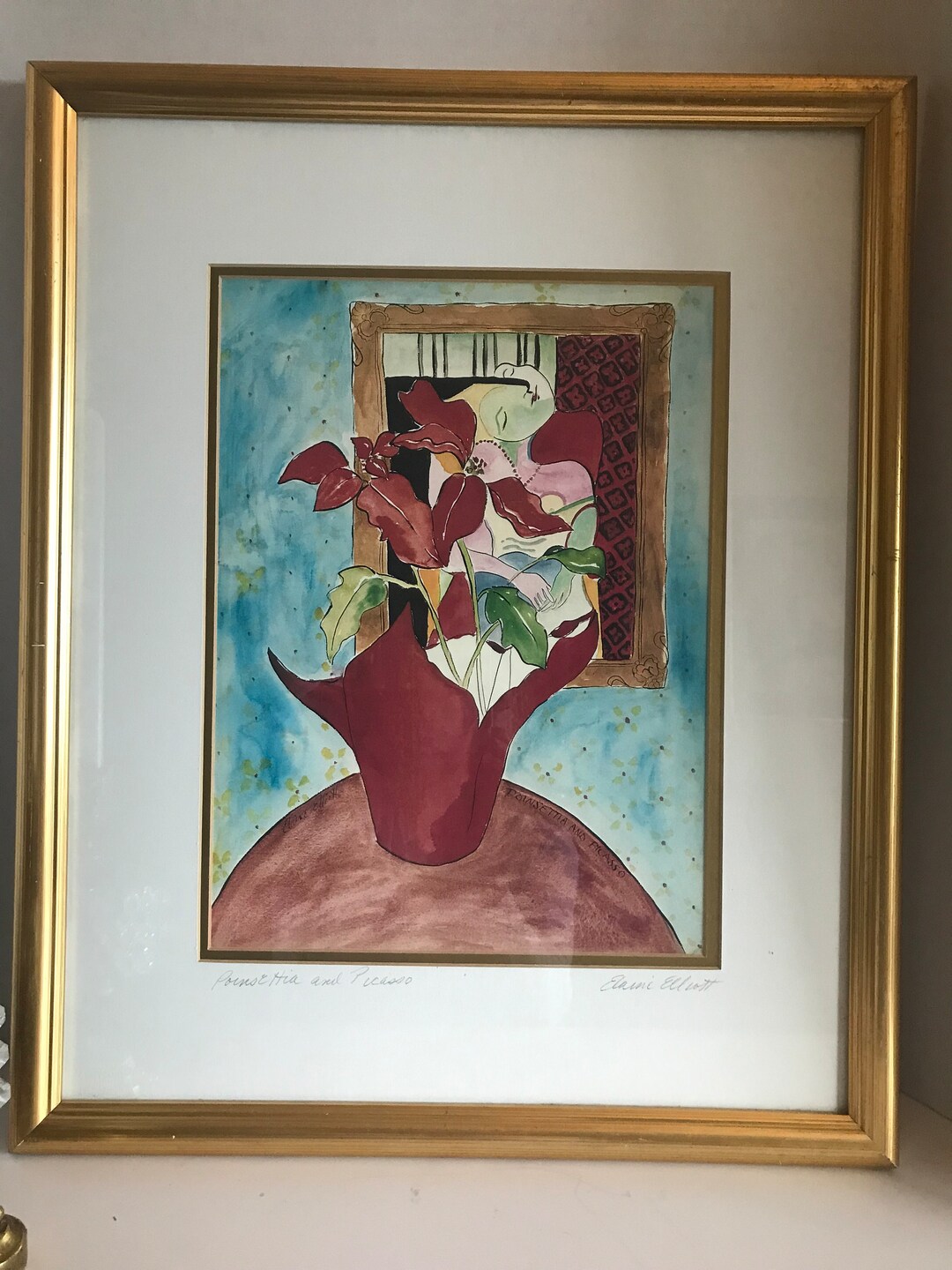 Elaine Elliott Signed Print 18x22, Elaine Elliott Poinsettia and ...