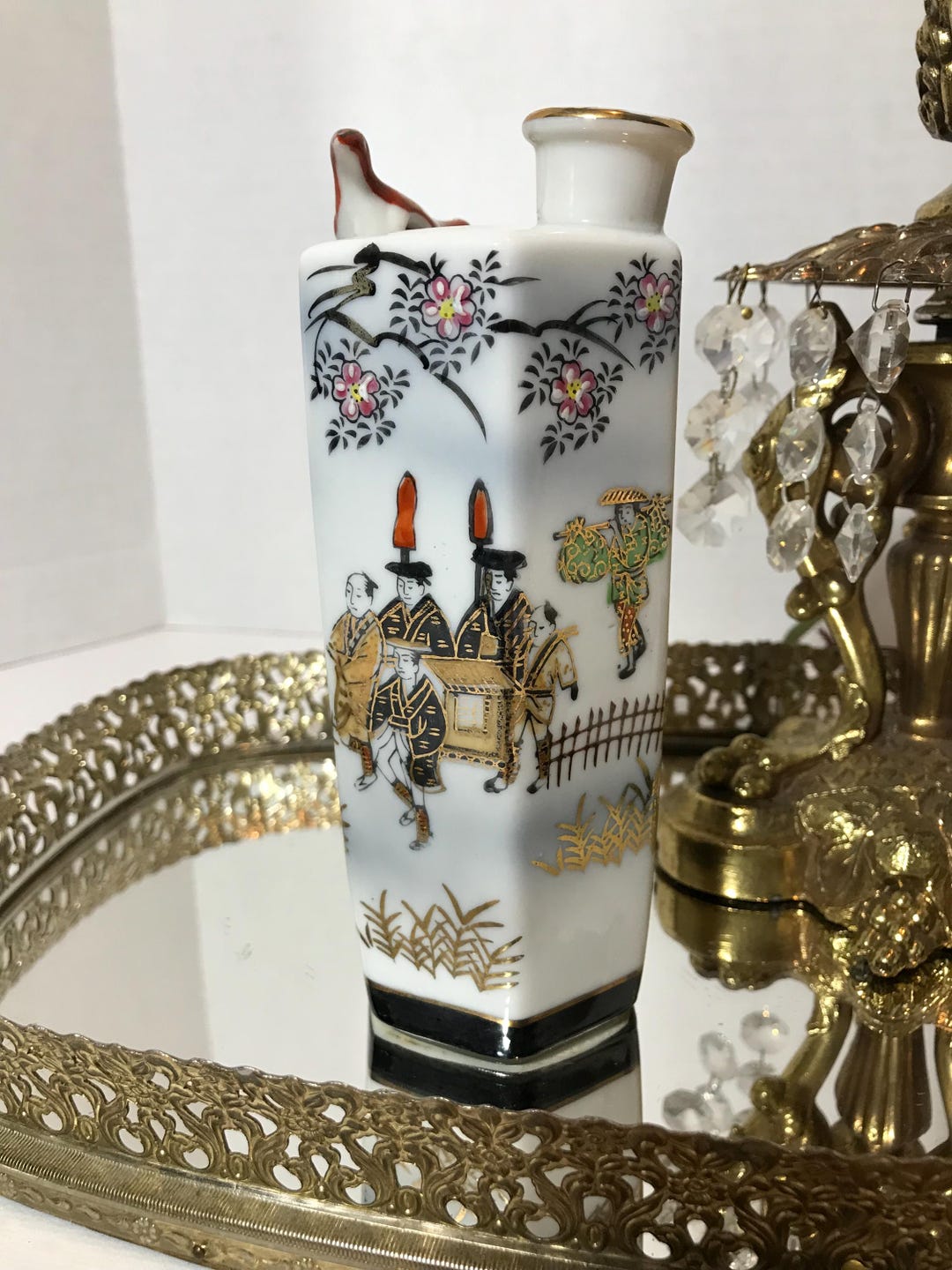 Vintage Porcelain Bird Vase, Vintage Petite Hand Painted Saki Jar Vase ...